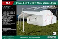 KJ 42' X 30' X 13' METAL GARAGE / STORAGE SHED MODEL: K4230T (2 BOXES ...
