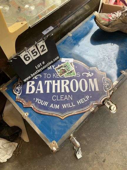 VINTAGE ENAMEL BATHROOM SIGN & 2 TERRANCE MATHIS - SIGNED FOOTBALL ...