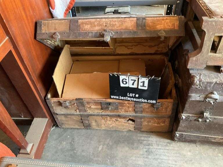 ANTIQUE STORAGE CHEST W/ ASSORTED PORCELAIN STATUES - Bentley ...