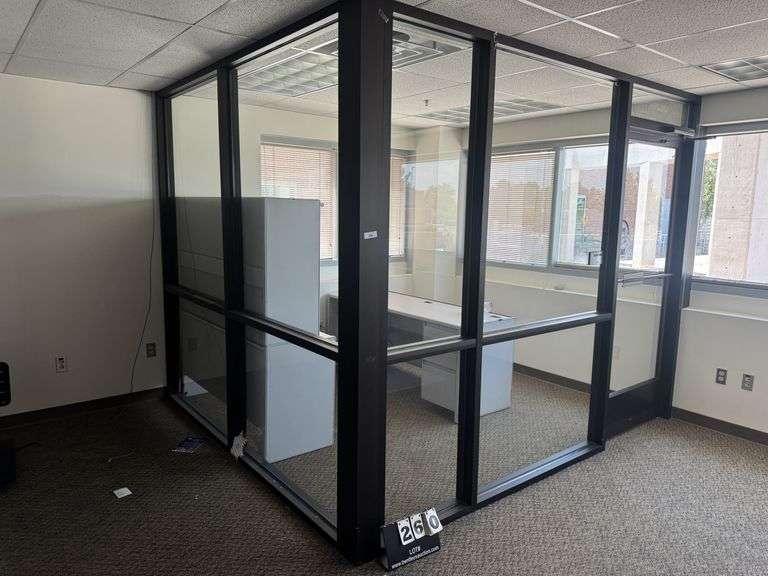 GLASS CORNER OFFICE PARTITION WITH GLASS DOOR, L 107" X W 118 ...