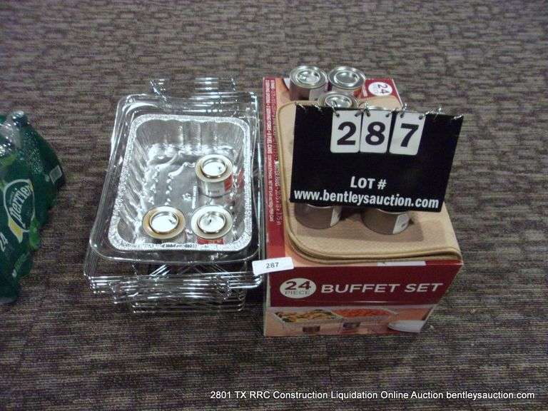 LOT: 24 PC. BUFFET SET, BUFFET HOLDERS, CAN ETHANOL GEL FUEL - Bentley ...