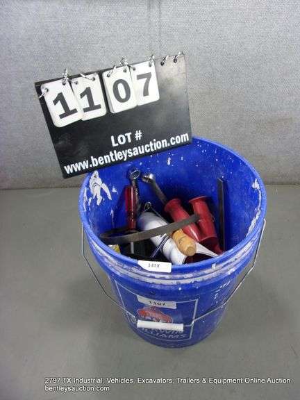 5-GALLON BLUE POLY BUCKET: MIXED TOOLS, HANDLES - Bentley & Associates, LLC