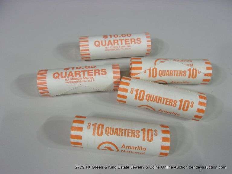 5- BANK ROLLS - 1999 WASHINGTON MIXED STATES QUARTERS - $10 FACE VALUE ...