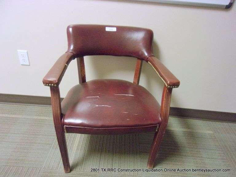 BROWN VINYL STUD UPHOLSTERED ARM ACCENT CHAIR - Bentley & Associates, LLC