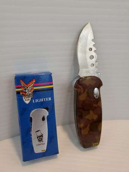 Folding pocket knife and lighter combo. X4 - Bid-Assets Online Auctions