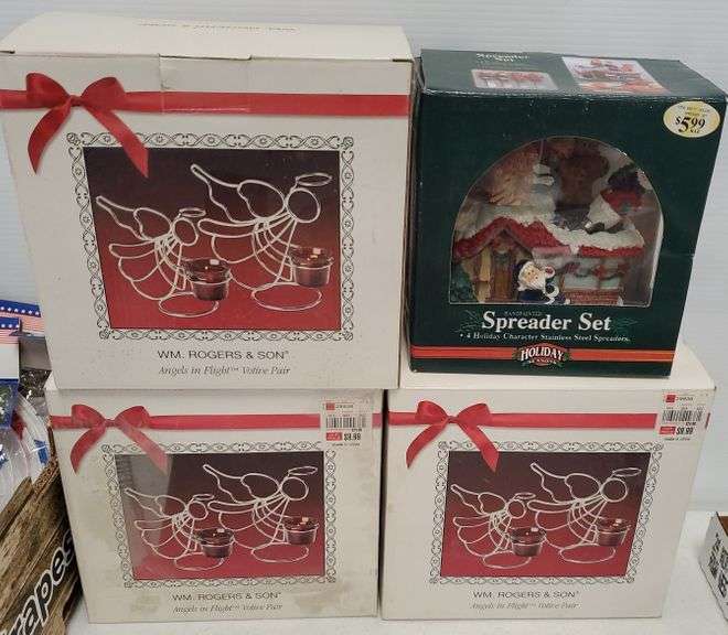 Three boxes William Rogers and Son" Angels in Flight" Votive Pair ...