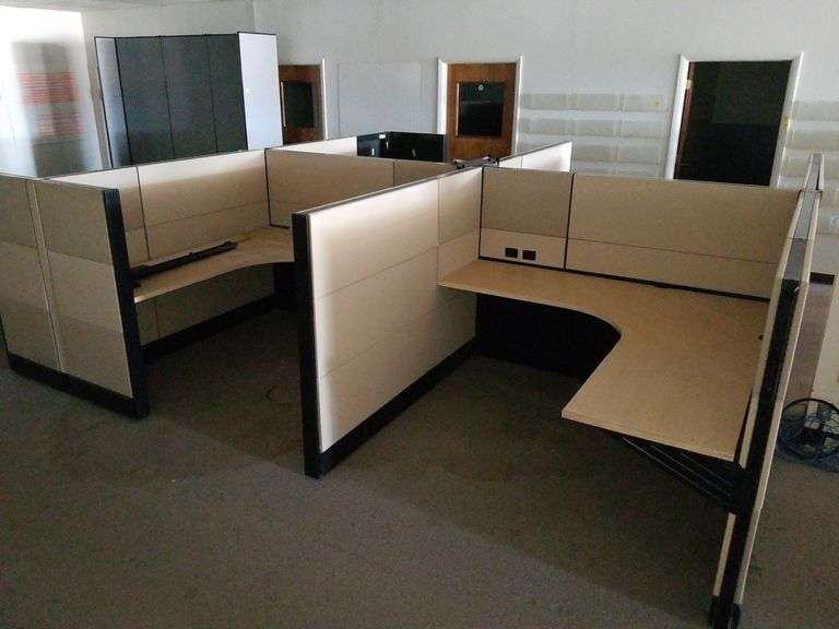 Contemporary fabric four unit center cubicle each being 6x6 with l ...