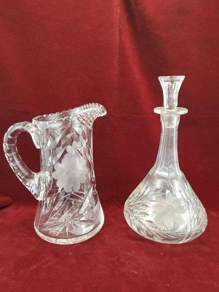 Daisy wheel cut crystal pitcher and decanter - Bid-Assets Online Auctions