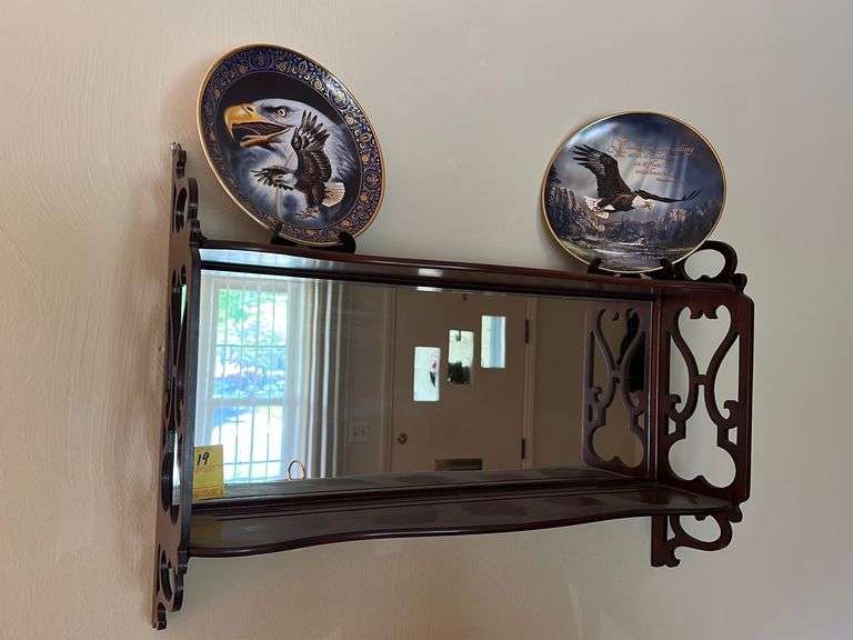 24x18h mirrored back shelf with 2 collectors plates: Royal Doulton ...