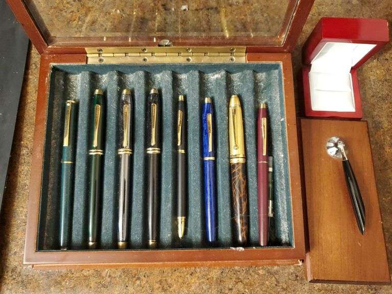 Cross Pen Display Case and Pen Holder, Cross Fountain Pens, and Ring ...