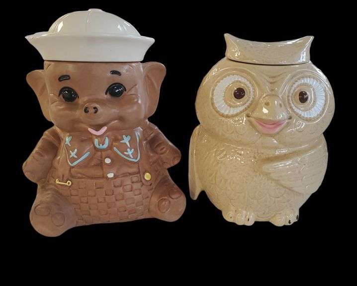 (2) VTG Twin Winton Elephant Cookie Jar 11 1/2" Tall... Owl cookie jar ...