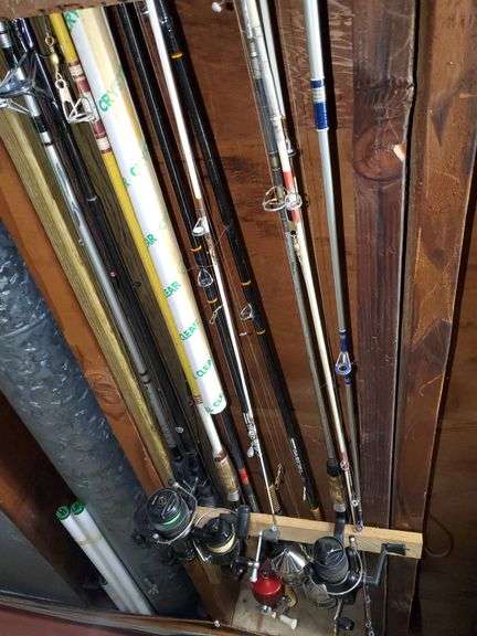 Lot of (7) fishing poles including bruin graphite 630 reel with ugly ...