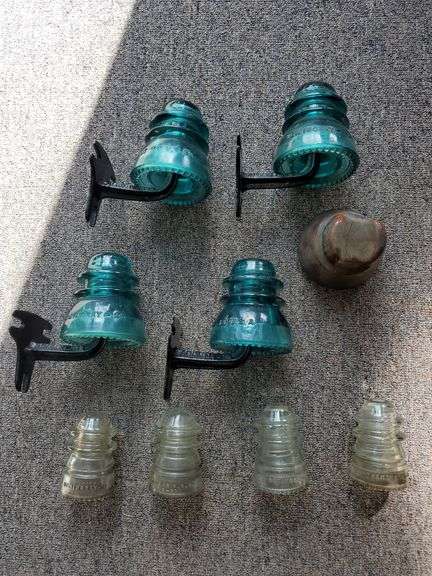 Hemingray 24 insulators with mounting brackets, Hemingray 12 clear ...