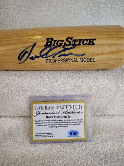 Darrell Evans autographed baseball bat. Blue Sharpie on the barrel ...