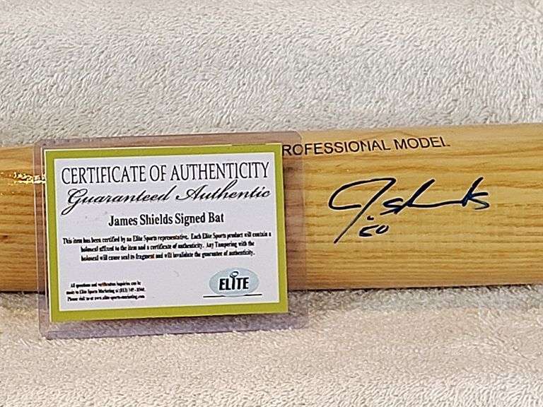James Shields autographed baseball bat. Blue Sharpie on the barrel ...