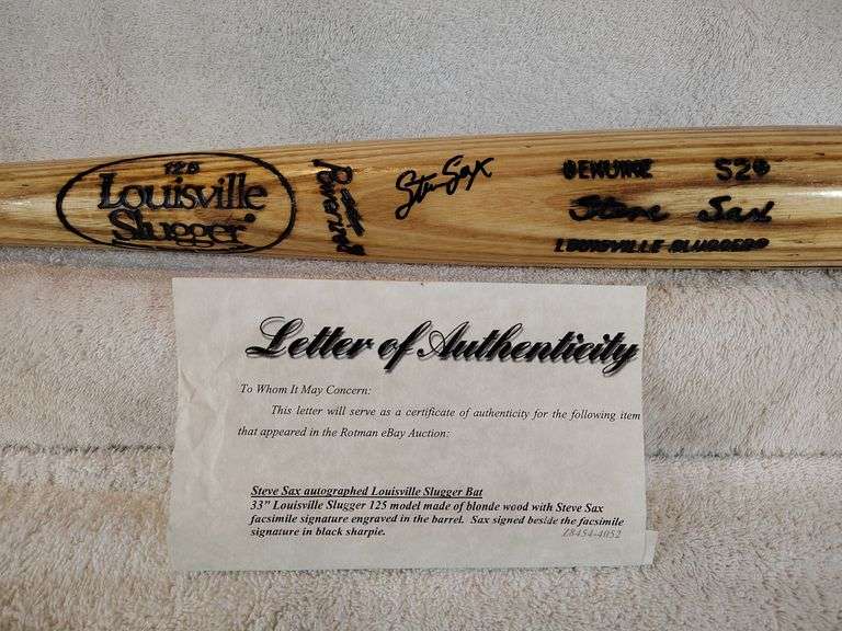 Steve Sax autographed baseball bat. Black Sharpie on the barrel ...