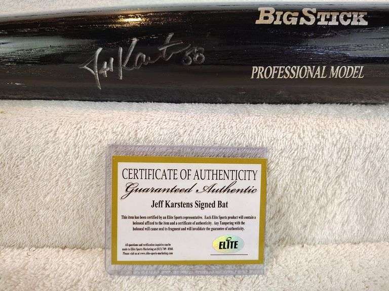 Jeff Karstens #58 autographed baseball bat. Silver Sharpie on the ...