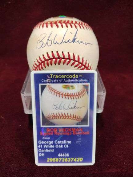 Bob Wickman autographed baseball. Blue fine point. Sweet spot. Rawlings ...