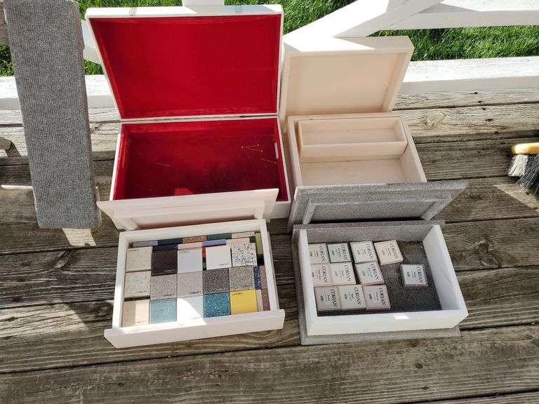 (4) Corian sample stone boxes measure approximately 14 in by 10 in ...