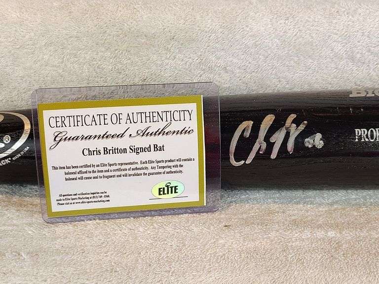 Chris Britton autographed baseball bat. Silver sharpie on the barrel ...