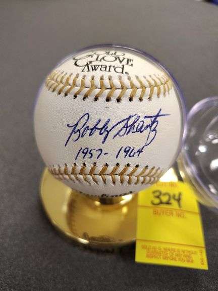 Bobby Shantz 1957-1964 autographed baseball. Blue ballpoint. Sweet spot ...