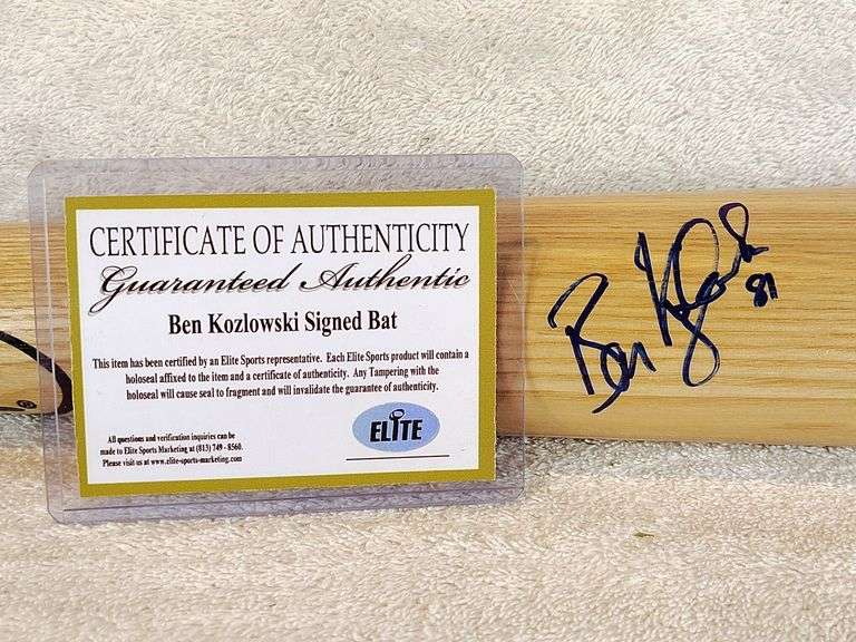 Ben Kozlowski autographed baseball bat. Blue sharpie on the barrel and ...