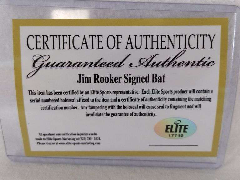 Jim Rooker autographed baseball bat. Blue sharpie on the barrel and ...
