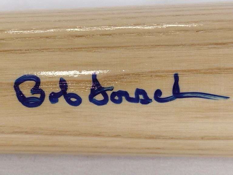 Bob Forsch autographed baseball bat. Blue sharpie on the barrel and ...