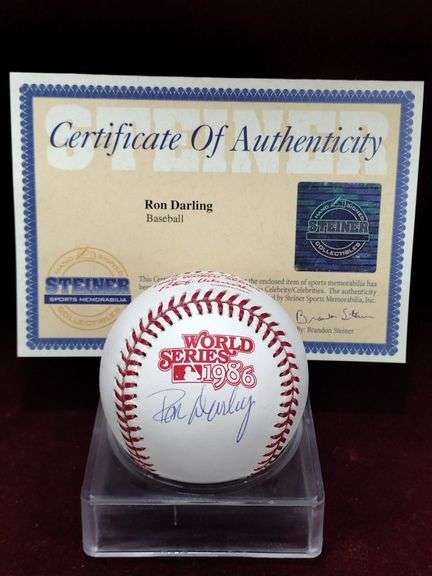 Ron Darling Autographed baseball. Blue Ball point on the Sweet Spot ...