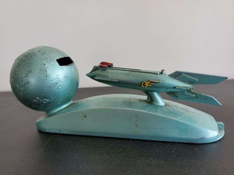 Vintage 1950s Spaceship cast iron bank by Strato Bank in working ...