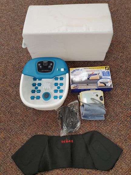 Medical items including leg elevation ramps, Life source blood pressure ...