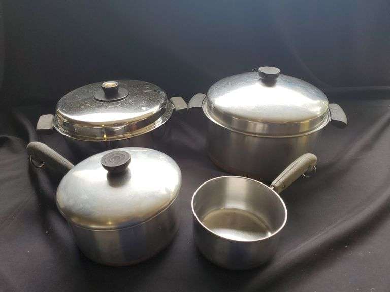 Revere Ware pots and pans, assorted lids. Includes plastic tote. - Bid ...