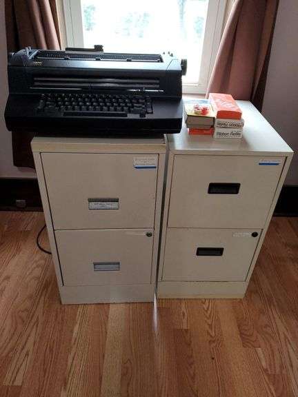 IBM electric typewriter with extra ribbon, (2) two drawer letter file ...