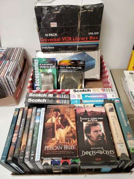 DVDs, VHS tapes, blank VHS tapes, VHS rewinder, VCR library box ...