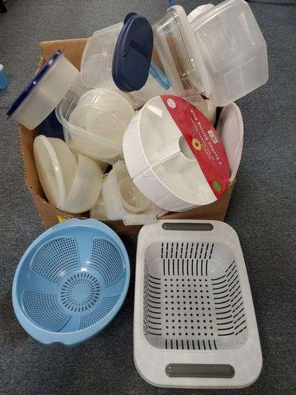 Assorted plastic storage containers and serving pieces by Ziploc and ...