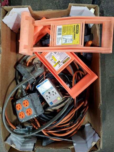 Multi outlet chords, extension cords, ratchet straps, Stanley panel ...