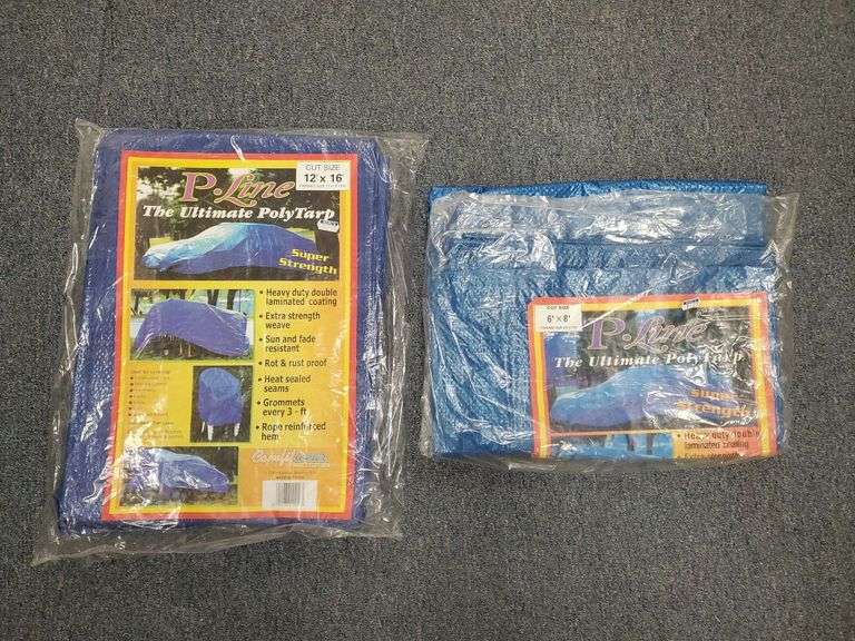 New 12 ft by 16 ft tarp, New 6 ft x 8 ft tarp. - Bid-Assets Online Auctions