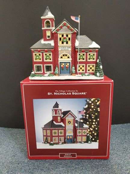 The village collection by St Nicholas Square, illuminated school with ...