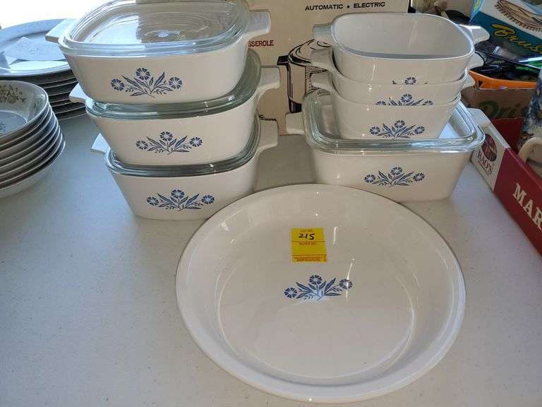 Corning blue corn flower casserole dishes and pie plate. - Bid-Assets ...