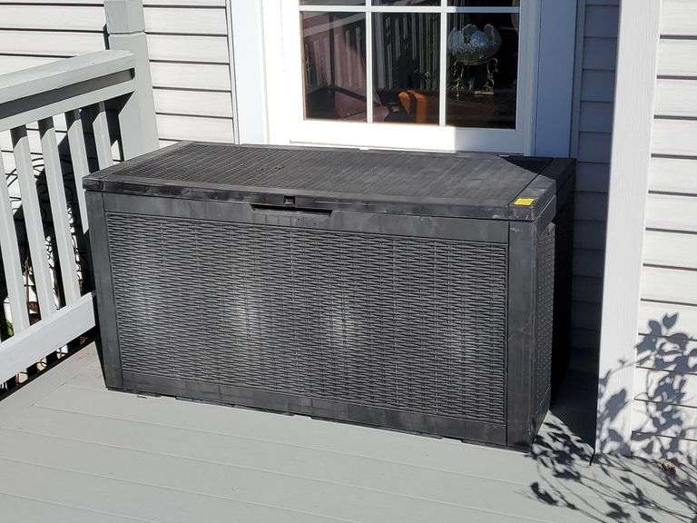 Composite deck box measures 48 in W x22 in D X 25 in tall. Backyard ...