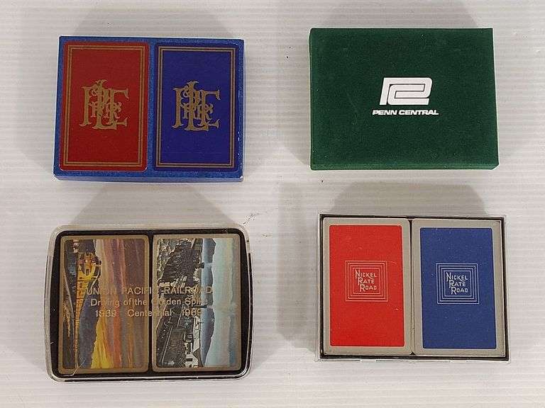 (4) sets of assorted vintage railroad playing card sets. Includes P&LE ...