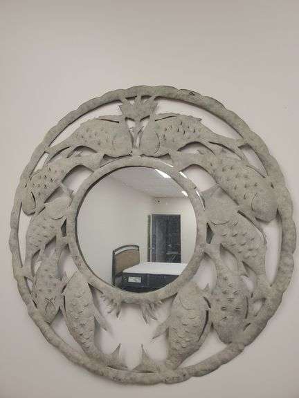 Round Metal Fish Framed Mirror 31" - Bid-Assets Online Auctions