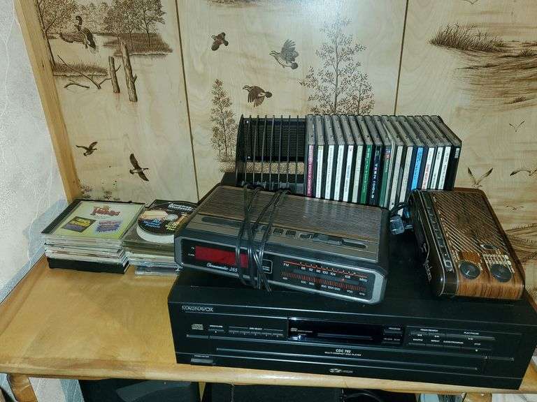 Shelf of Pioneer speakers, VSX-D308 Digital signal processor, Wooden ...