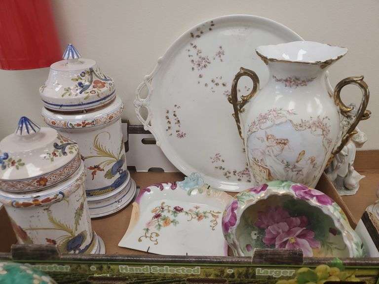 Hand-Painted Blue Carnation Italian Faenza Style Apothecary Jars with ...