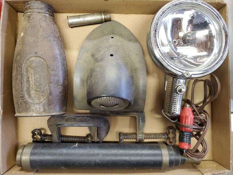 Vintage items including 1952 Oldsmobile dash compass, Schrader ...