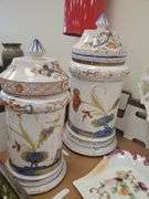 Hand-Painted Blue Carnation Italian Faenza Style Apothecary Jars with ...