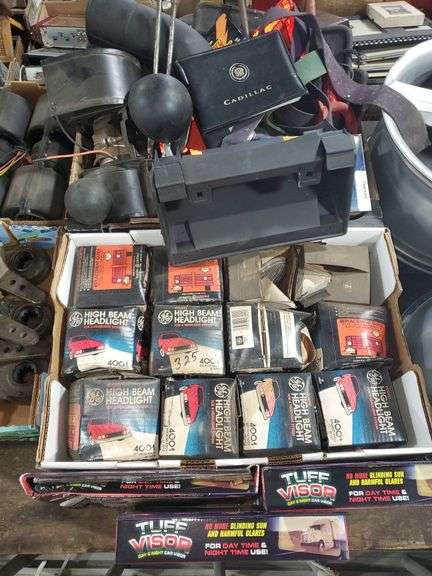 (2) Boxes of Car Parts and Accessories including High Beam Headlights ...