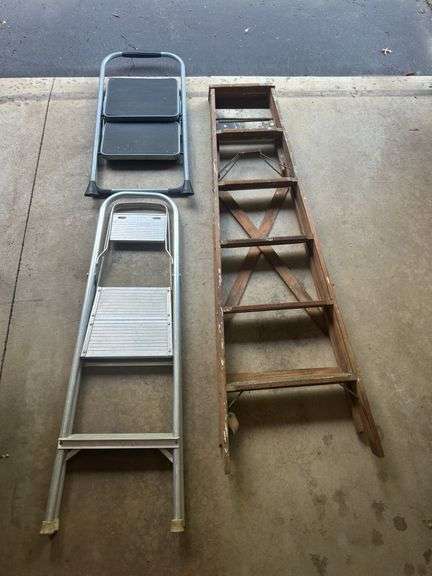 6’ Wood Ladder and (2) Step Ladders - Bid-Assets Online Auctions