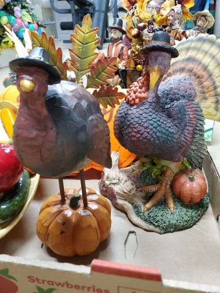 Thanksgiving and harvest themed decor including ceramic cornucopia ...