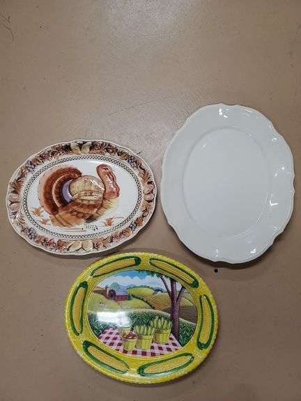 20-in white ceramic Italian made platter, 19 in ceramic turkey platter ...